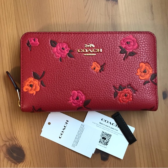 Coach | Bags | Coach Medium Id Zip Wallet With Peony Print | Poshmark